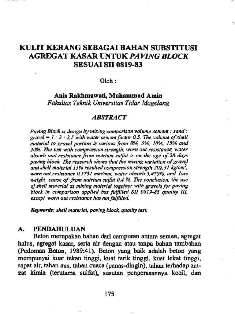 ID Kulit Kerang Sebagai Bahan Substitusi Agregat Kasar Untuk Paving ...