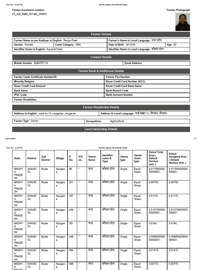 Farmer Registry Enrollement Data | PDF