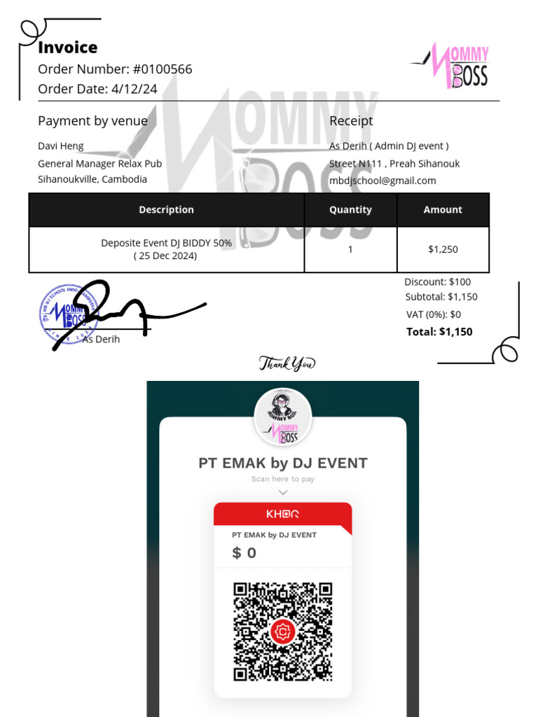 Invoice: Order Number: #0100566 Order Date: 4/12/24 | PDF