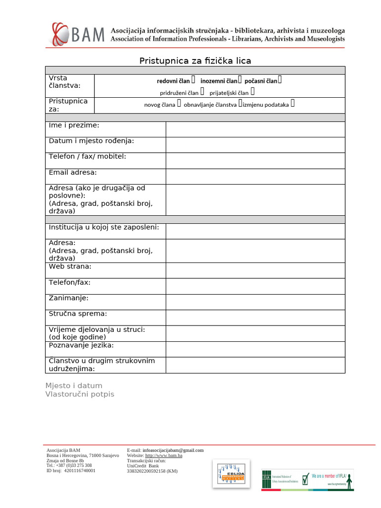 Pristupnica BAM Fizicka Lica | PDF