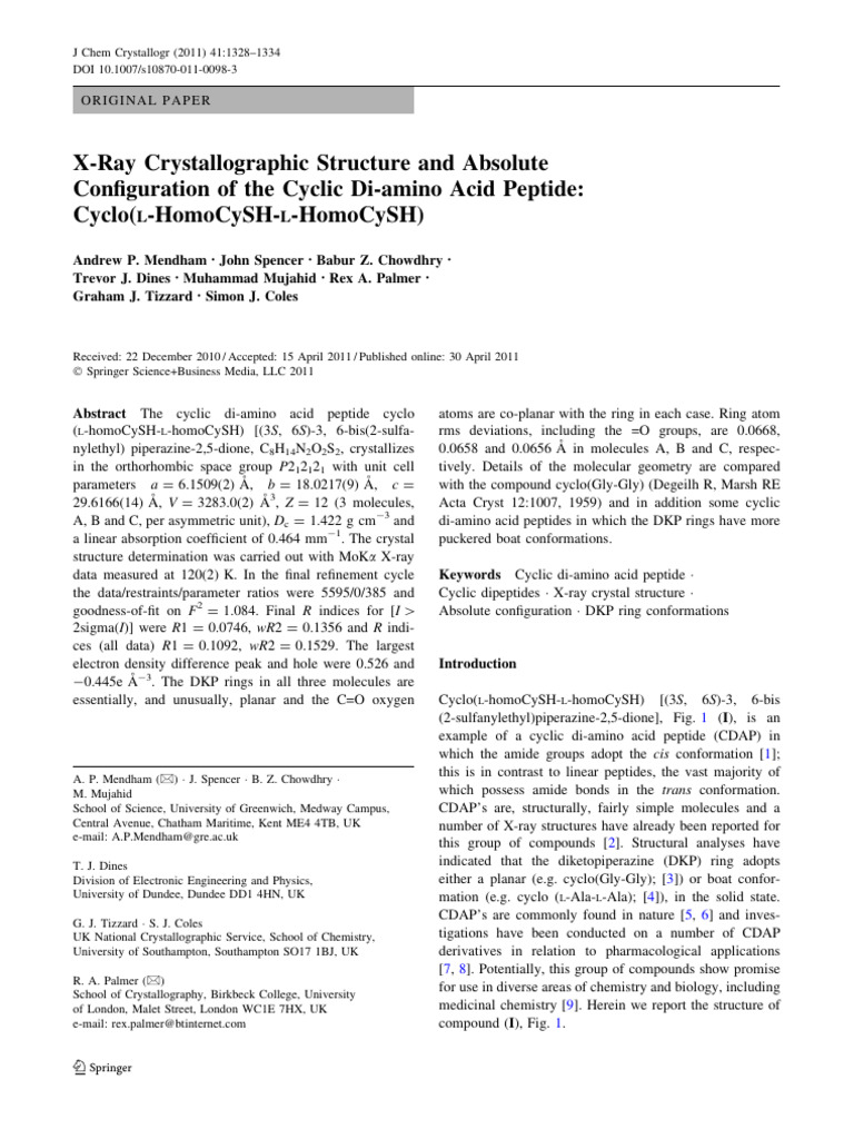 X Ray Crystallographic Structure and Abs | PDF | Chemical Bond | X Ray ...