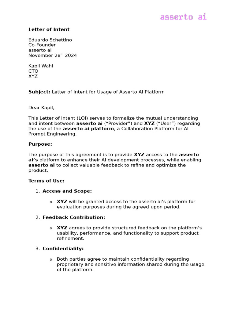 Letter of Intent | PDF