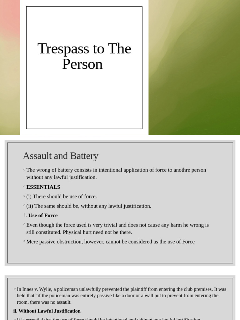 Trespass Against Person | PDF | Damages | Common Law