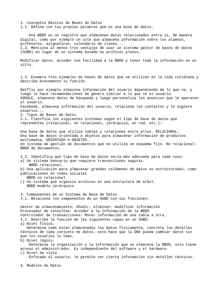 Ejercicos tema 1 BBDD | PDF | Bases de datos | Base de datos relacional