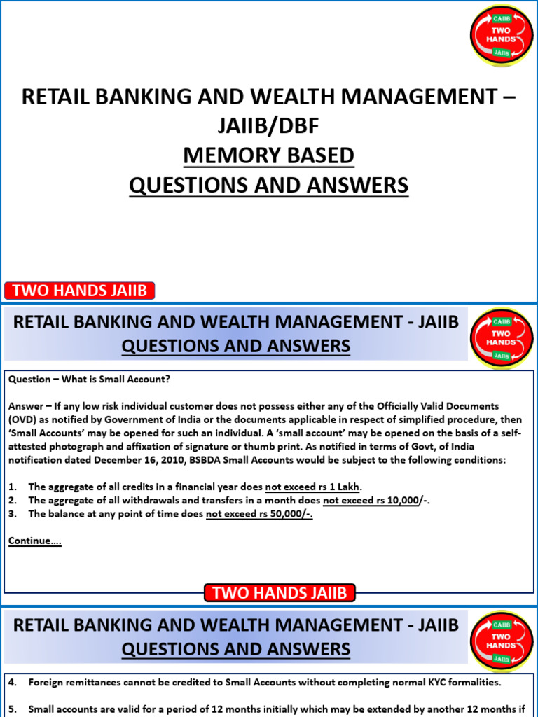 Memory Based Questions RBWM JAIIB - Two Hands JAIIB | PDF | Investment Banking | Securities ...