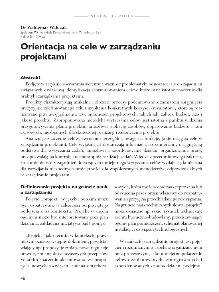 Orientacja Na Cele W Zarzadzaniu Projekt | PDF