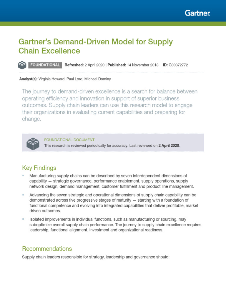 Gartners Demand-Driven Model For Supply Chain Excellence | PDF | Supply ...