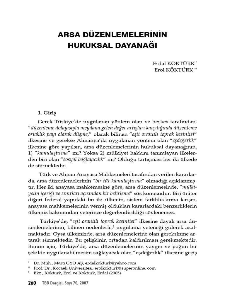 Arsa Düzenlemeleri̇ni̇n Hukuksal Dayanaği | PDF