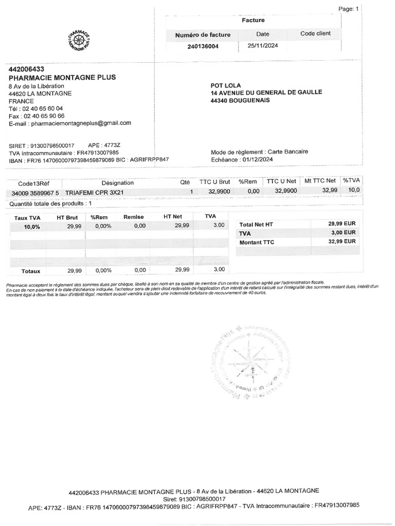 2024-11-25 Facture Triafemi Lola | PDF