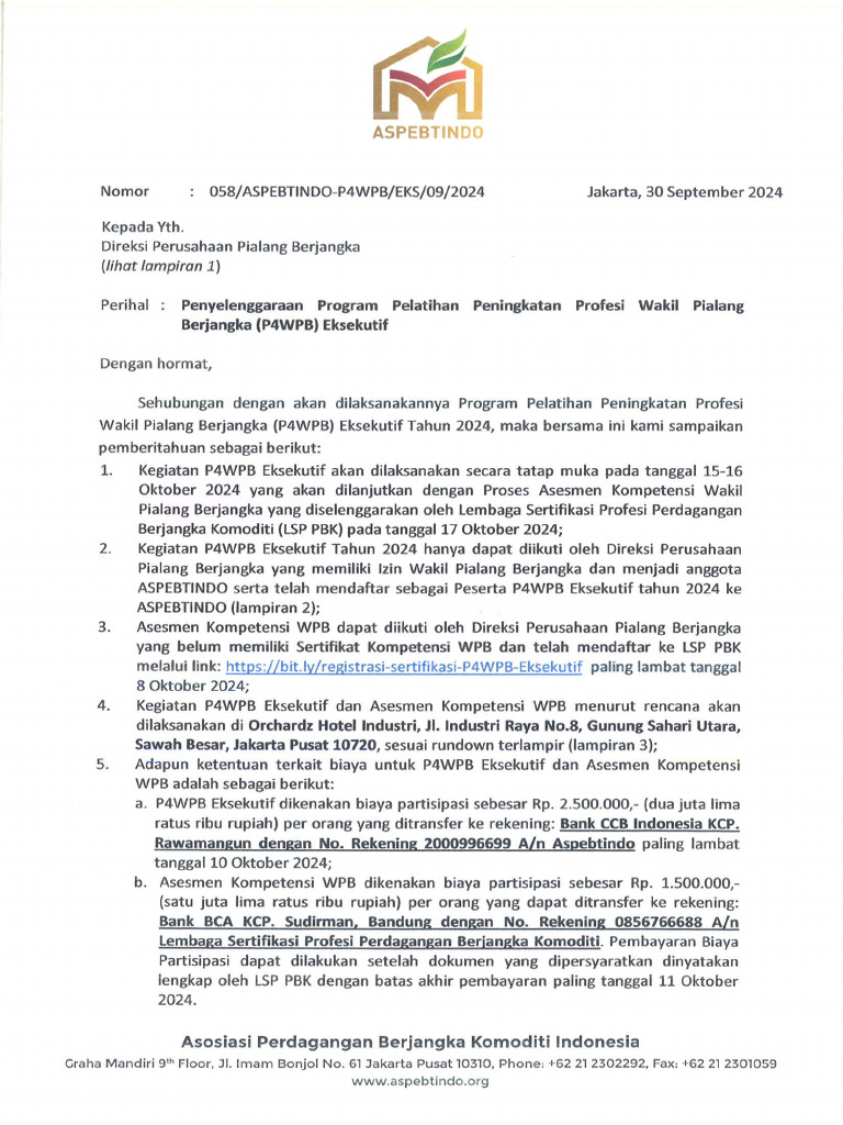 058 - Penyelenggaraan P4WPB Eksekutif 2024 | PDF