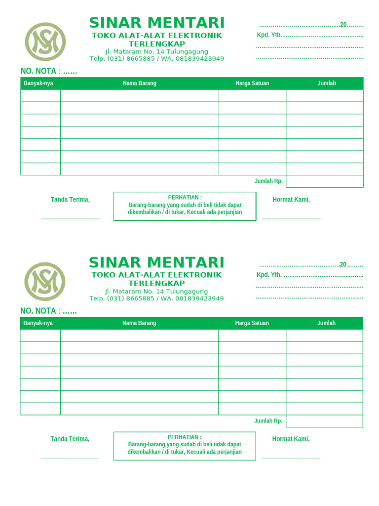 06 Contoh Nota Toko Elektronik | PDF