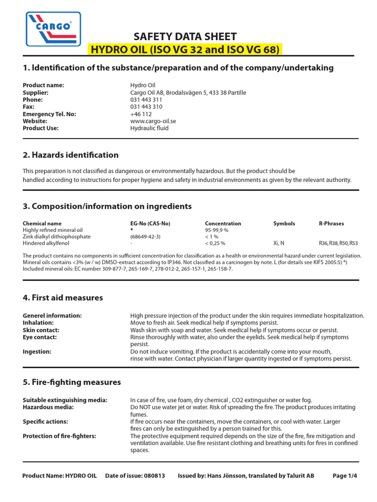 SAFETY DATA SHEET | PDF | Carbon Dioxide | Dermatitis