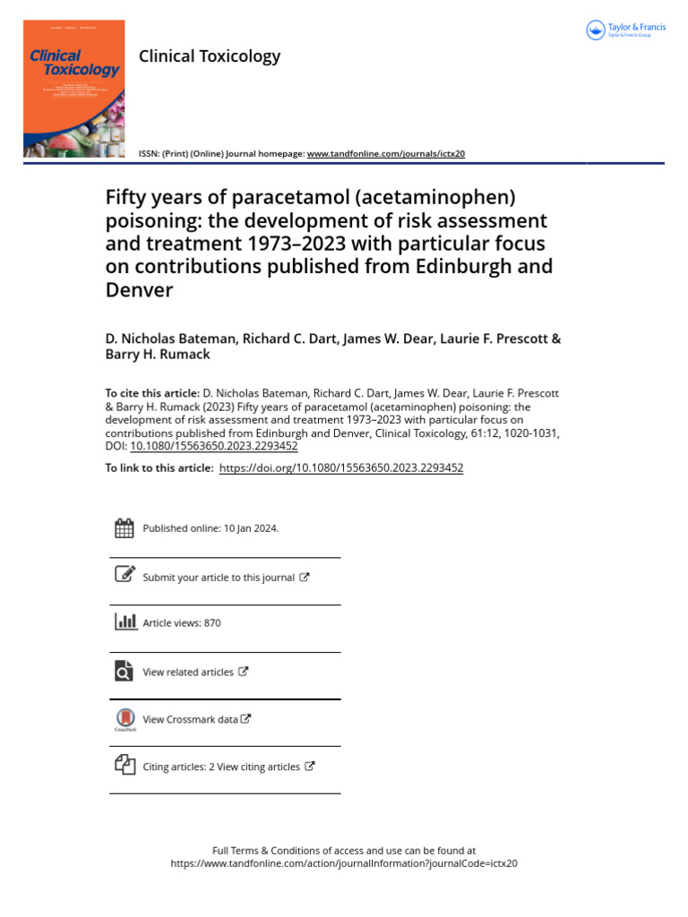 Fifty Years of Paracetamol Acetaminophen Poisoning The Development of ...