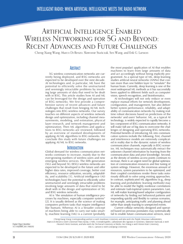 Wang Et Al. - 2020 - Artificial Intelligence Enabled Wireless Networkin | PDF | Machine Learning ...