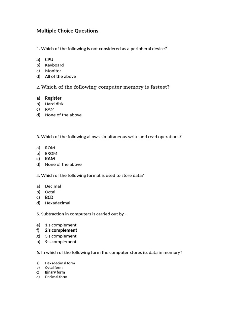 Computer Memory and Peripheral Quiz | PDF