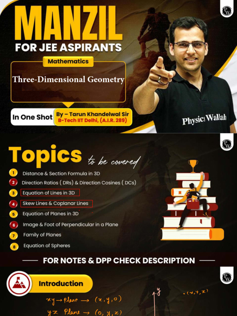Three Dimensional Geometry Class Notes Manzil Jee 2025 Pdf 9167