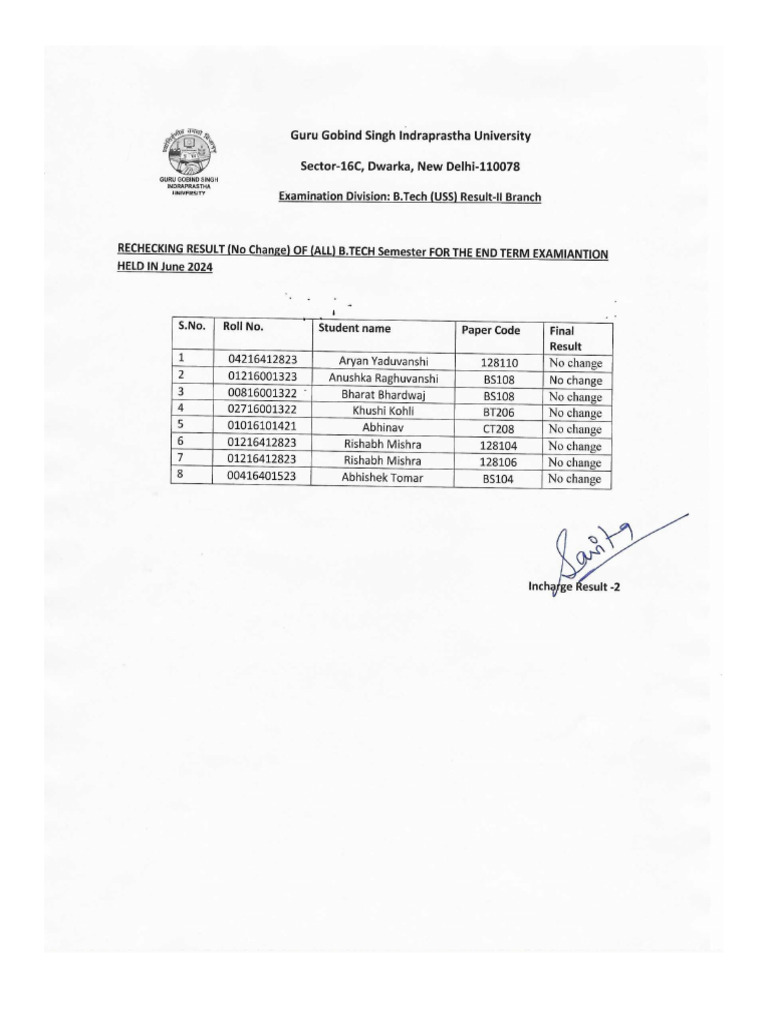 Rechecking Result of ALL B.TECH (USS) June 2024 (No Change) | PDF