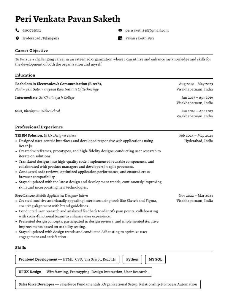 P V Pavan Saketh Resume PDF | PDF | Websites | Usability