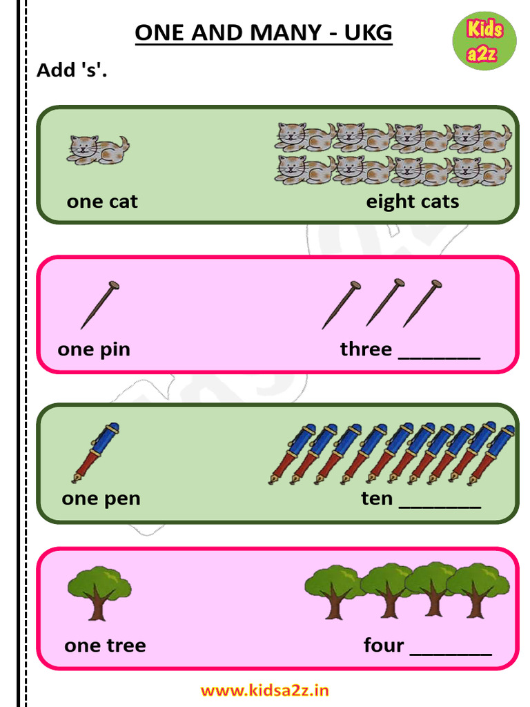 One and Many Worksheet for UKG | PDF
