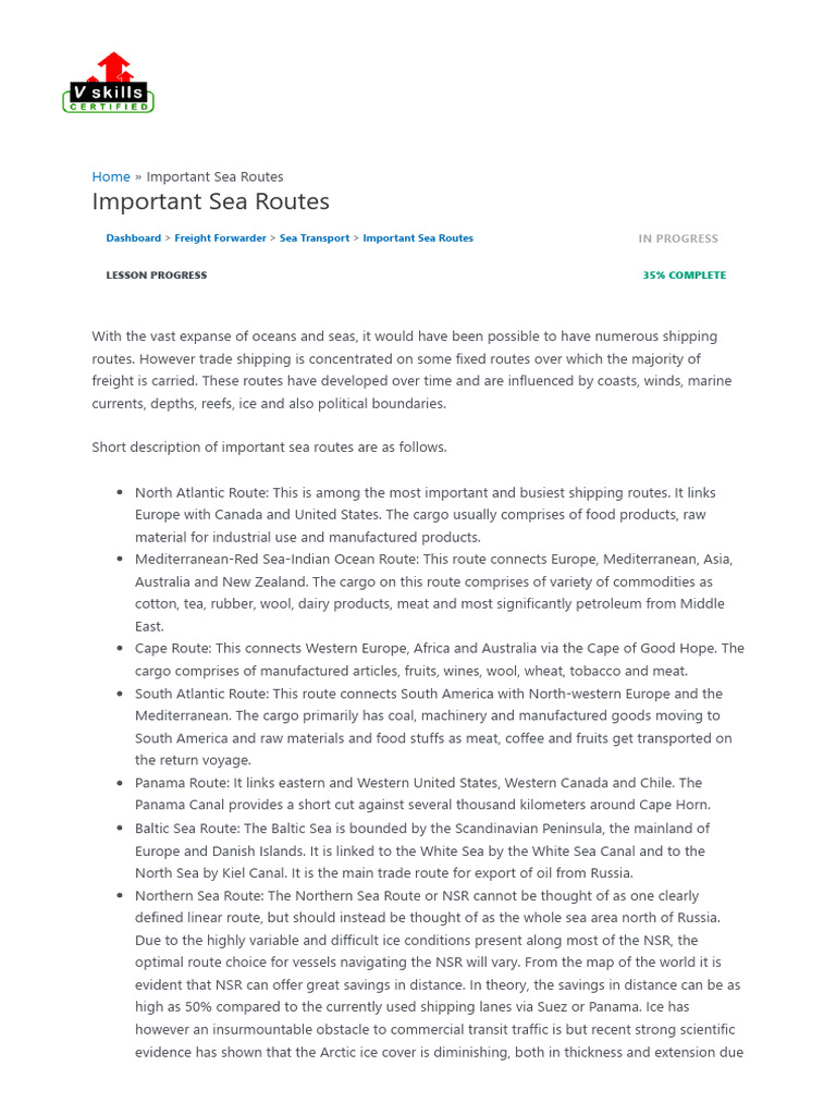Important Sea Routes - Vskills LMS | PDF | Sea | Pacific Ocean