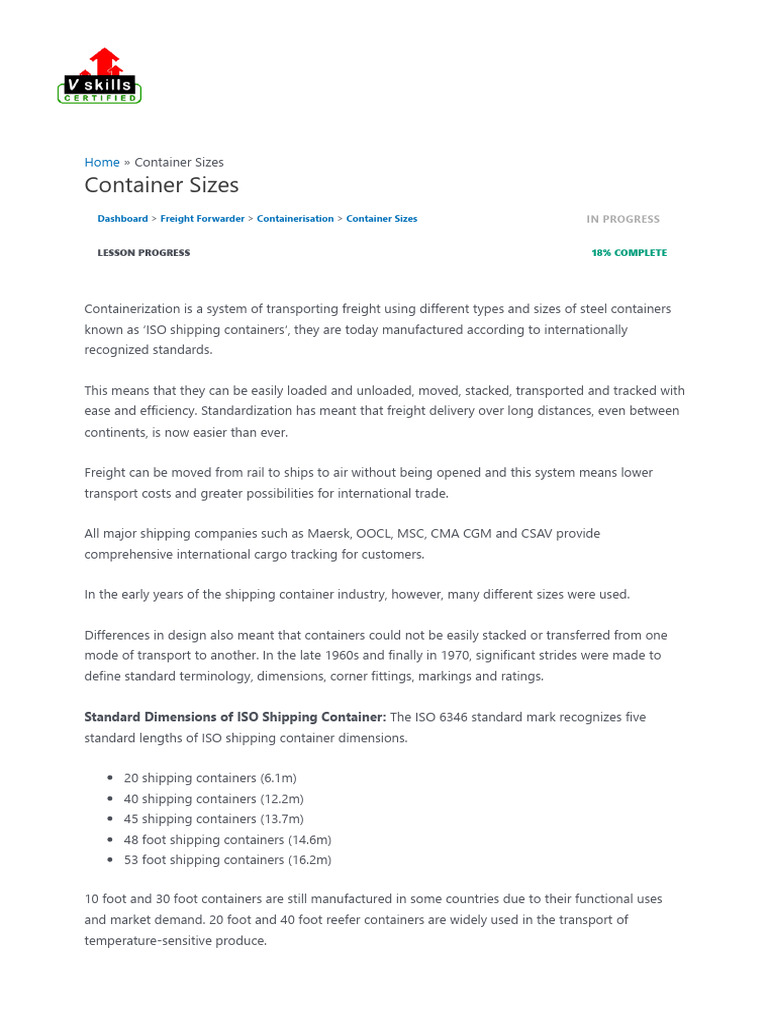 Container Sizes – Vskills LMS | PDF | Containerization | Cargo
