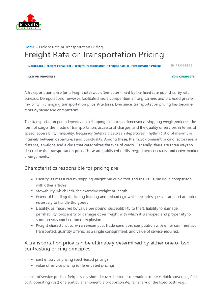 Freight Rate or Transportation Pricing – Vskills LMS | PDF | Pricing ...