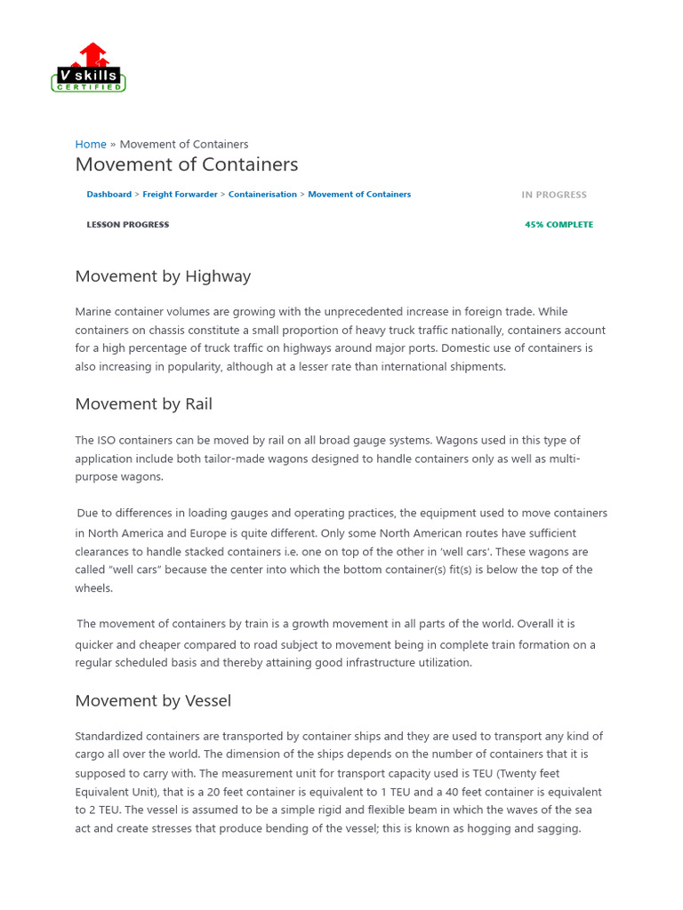 Movement of Containers - Vskills LMS | PDF | Containerization | Lease