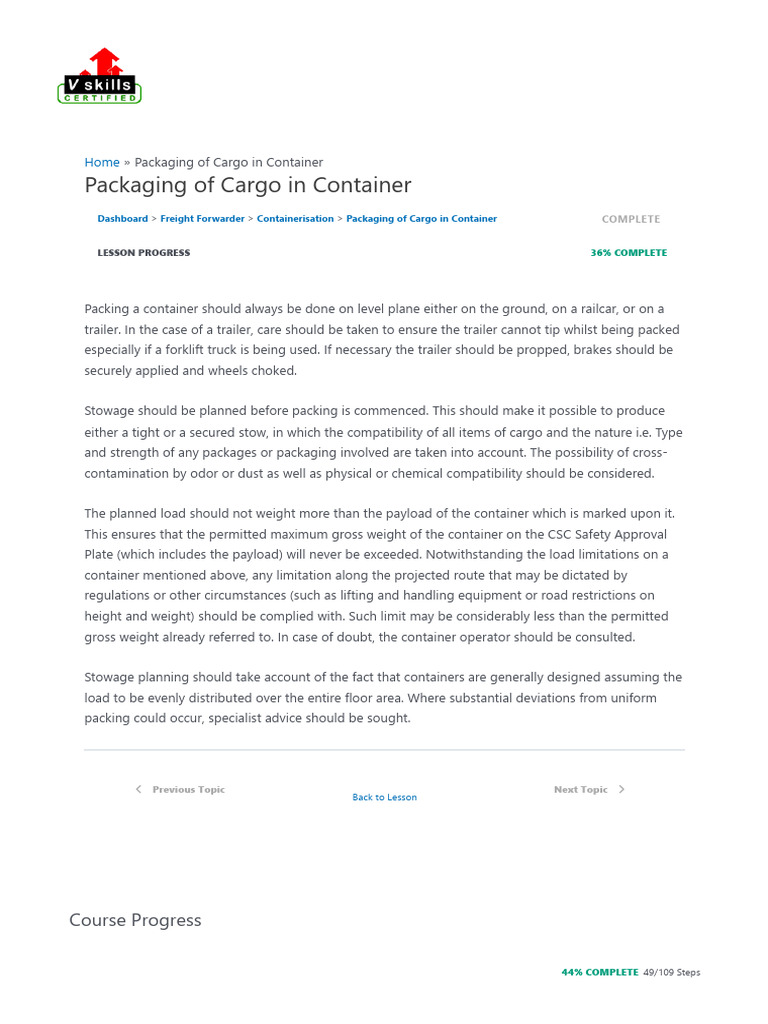 Packaging of Cargo in Container – Vskills LMS | PDF