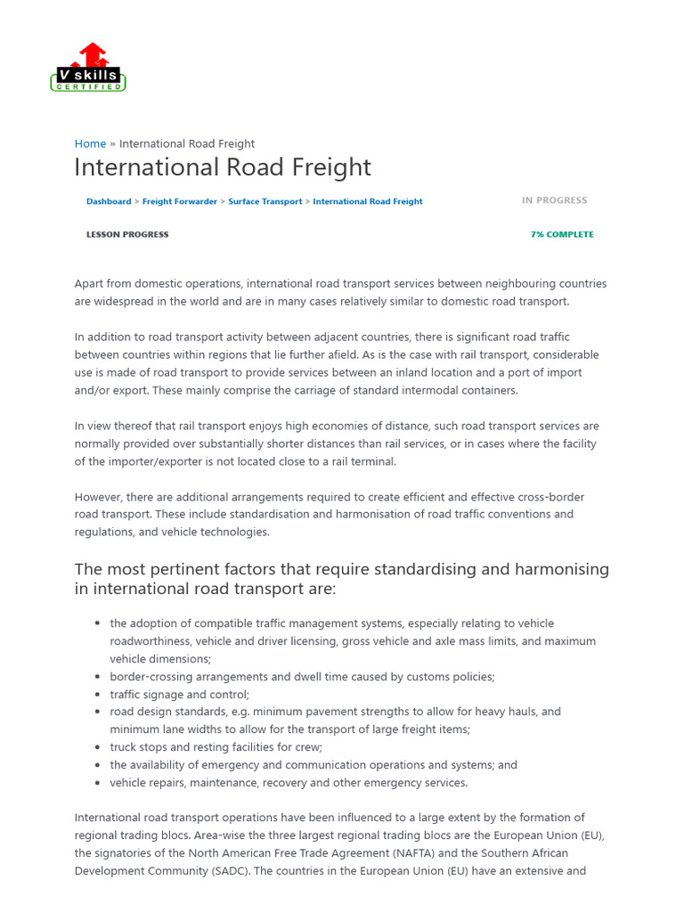 International Road Freight – Vskills LMS | PDF | Road Transport | Economies