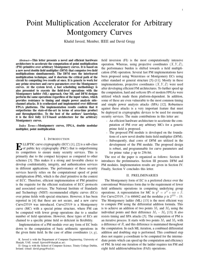Point Multiplication Accelerator For Arbitrary Montgomery Curves | PDF | Computing | Computer ...