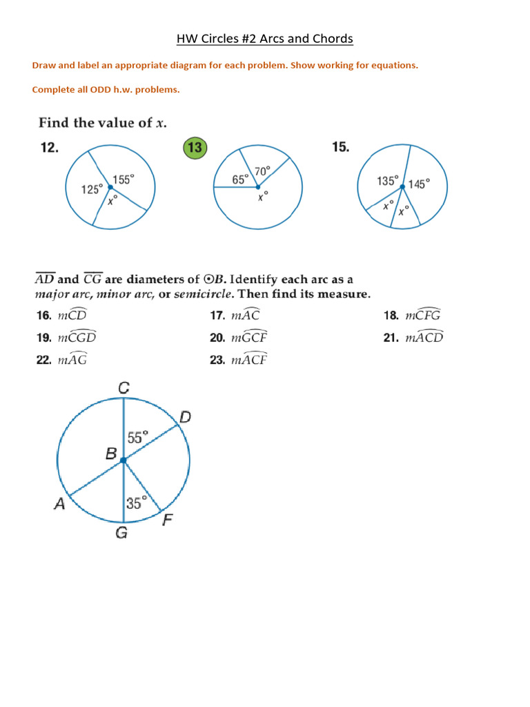 HW 2 Circles Arc Measure and Length | PDF