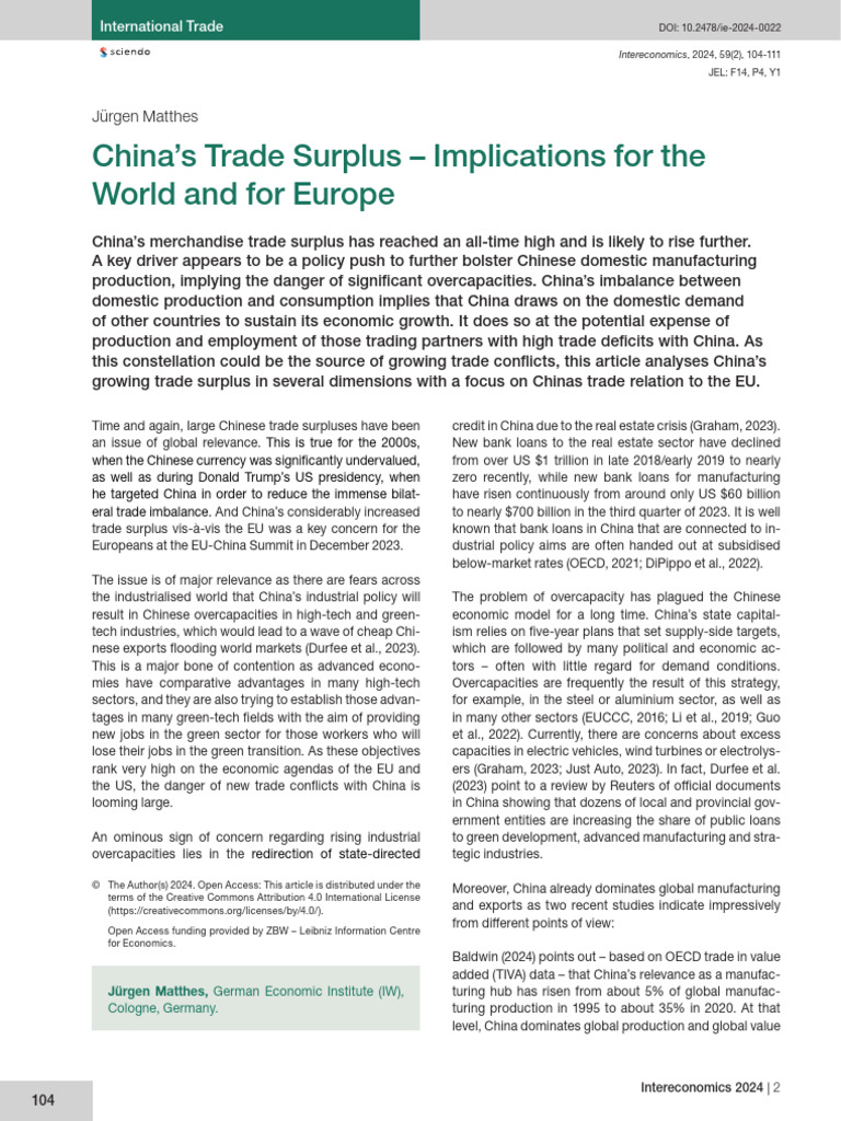 Chinas Trade Surplus Implications For The World and For Europe | PDF ...