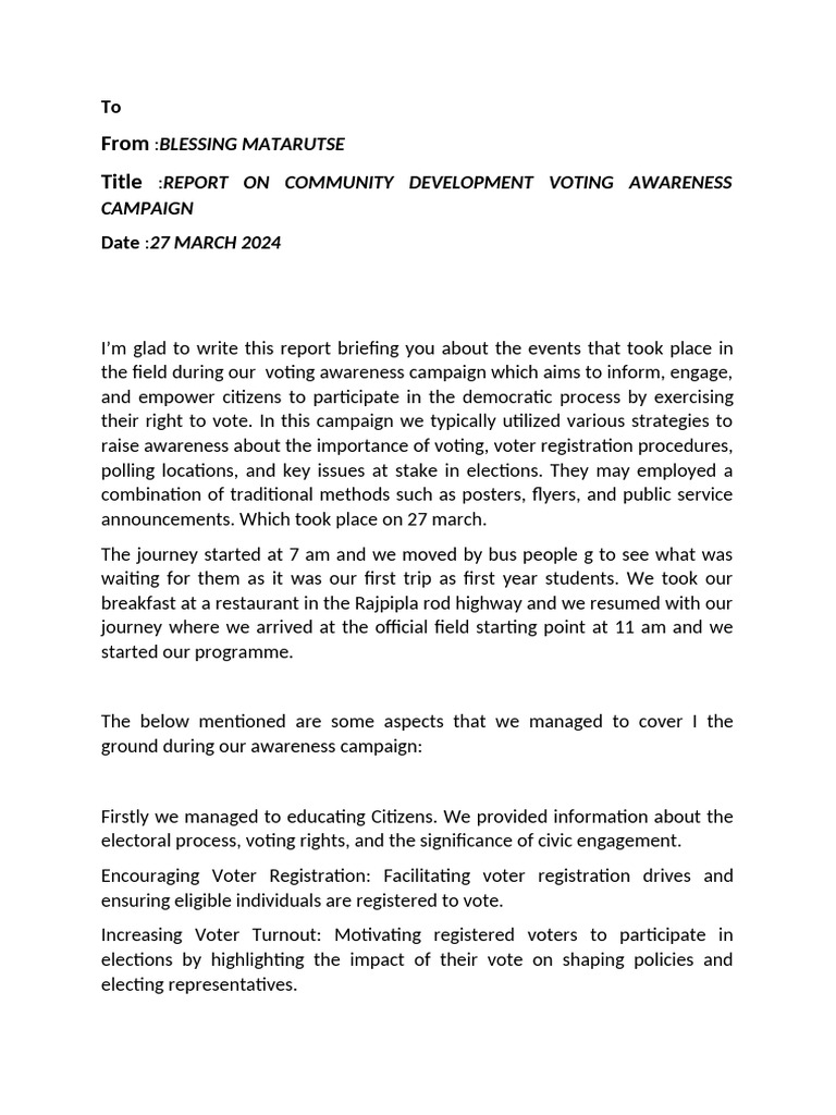 Marcello Community Development Assignment | PDF | Voter Registration | Elections