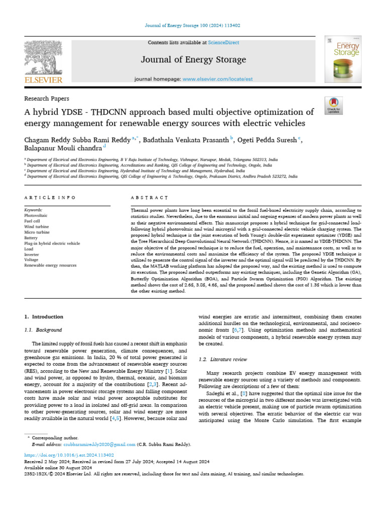 A Hybrid YDSE - THDCNN Approach Based Multi Objective Optimization of | PDF | Renewable Energy ...