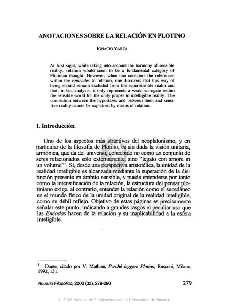 Relación en Plotino: Análisis Crítico | PDF | Platón | Realidad