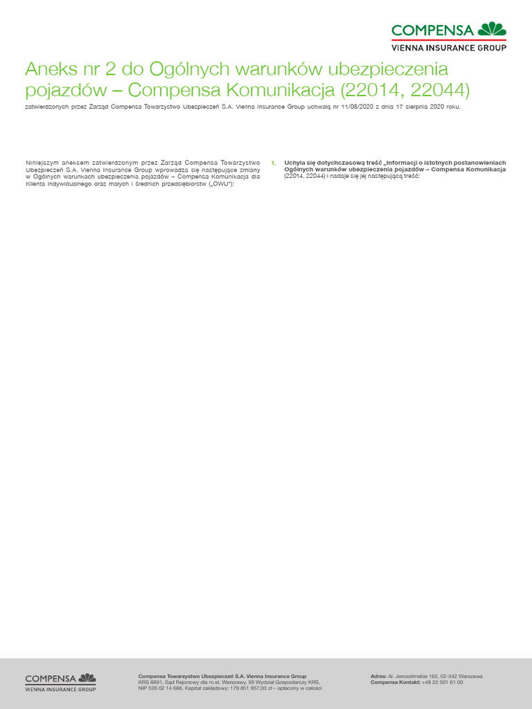 Aneks 2 Do Ogolnych Warunkow Ubezpieczenia | PDF