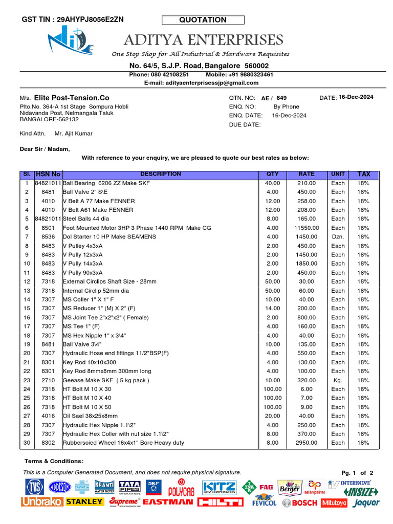 Elite Quotation#849 | PDF | Mechanical Engineering | Engines