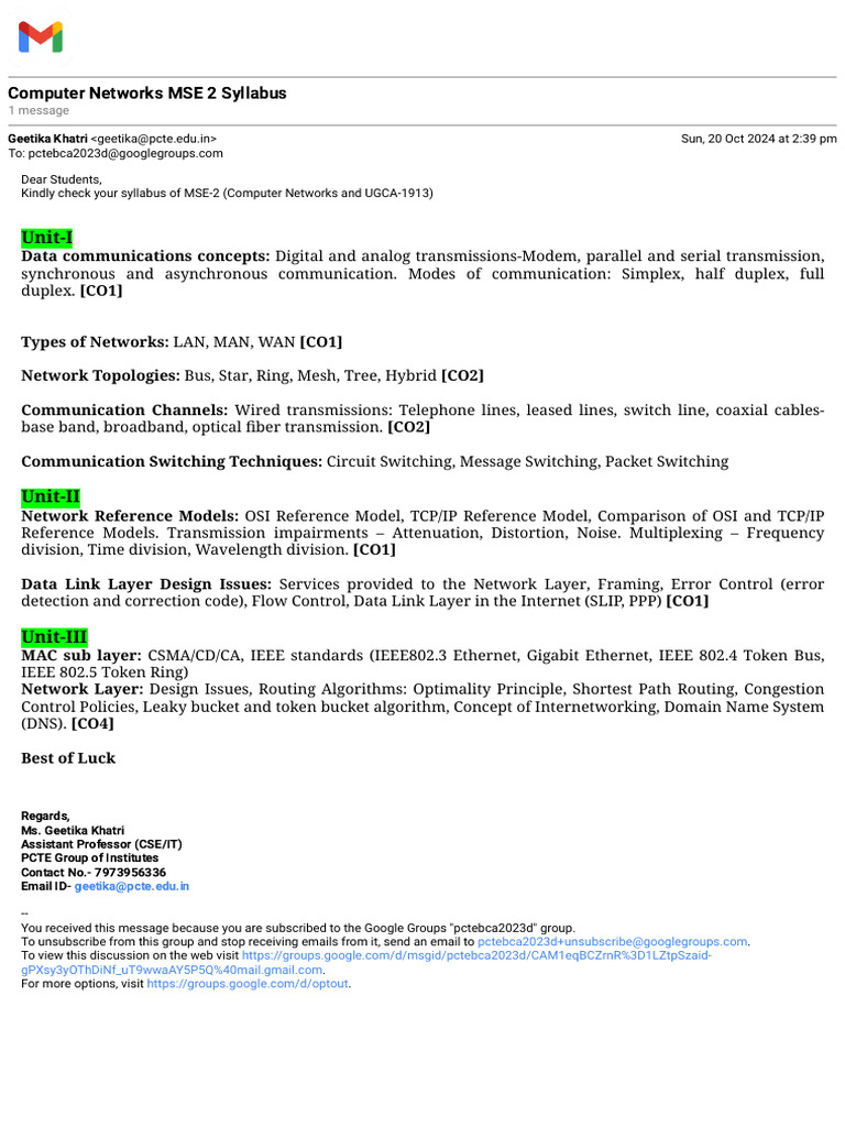 Computer Networks MSE 2 Syllabus | PDF