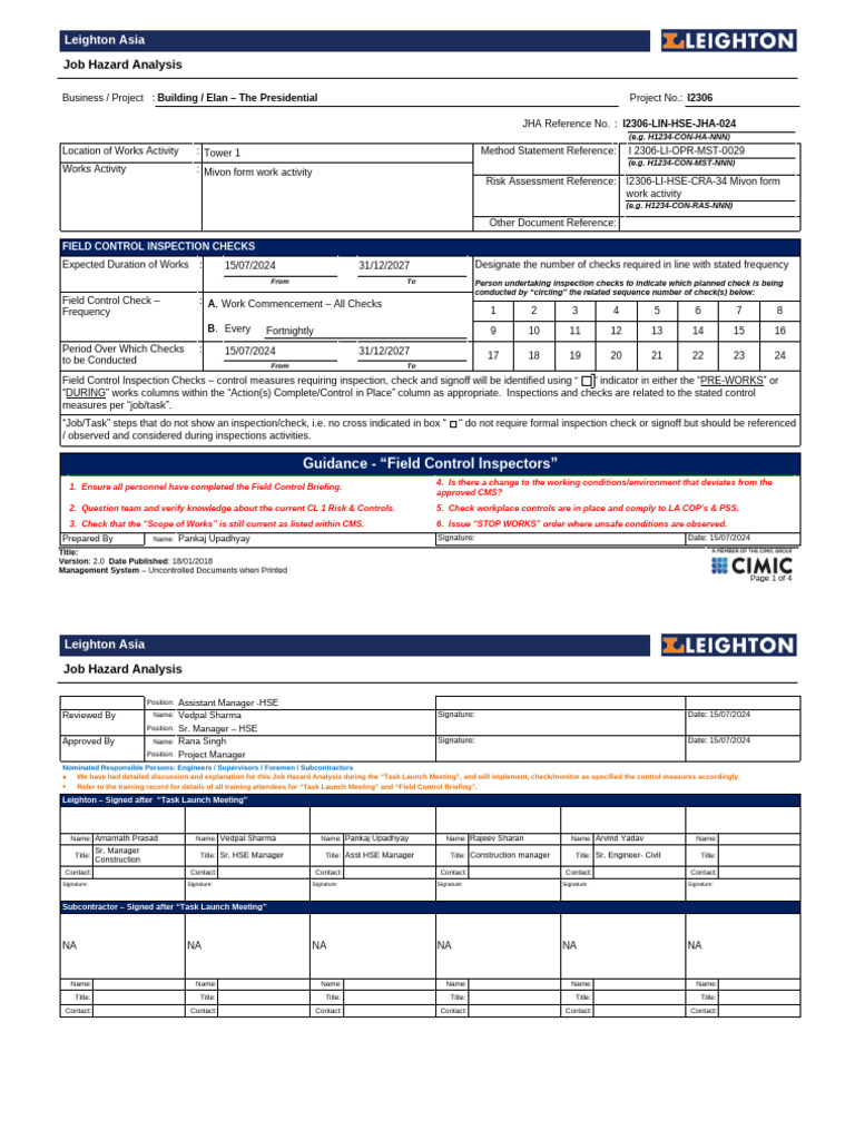 Mivon Form Work Safety Analysis | PDF | Safety