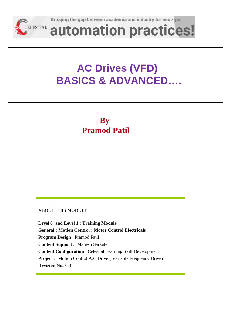 Celestial VFD - Training Handout | PDF | Electric Motor | Power Inverter