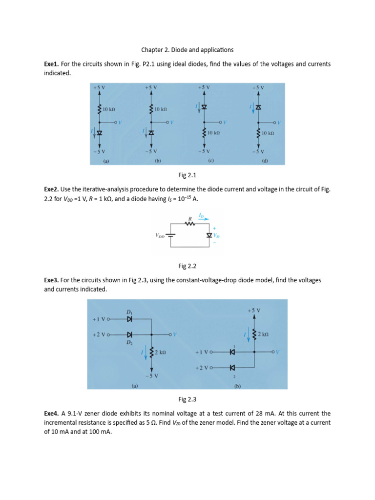 Diode Circuit Analysis Exercises | PDF