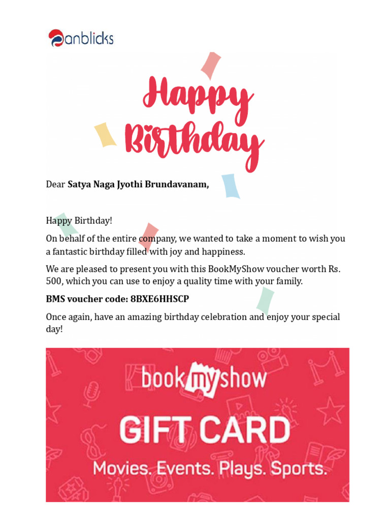 Birthday Gift Voucher-Satya Naga Jyothi Brundavanam | PDF | Gift Card | Banking Technology