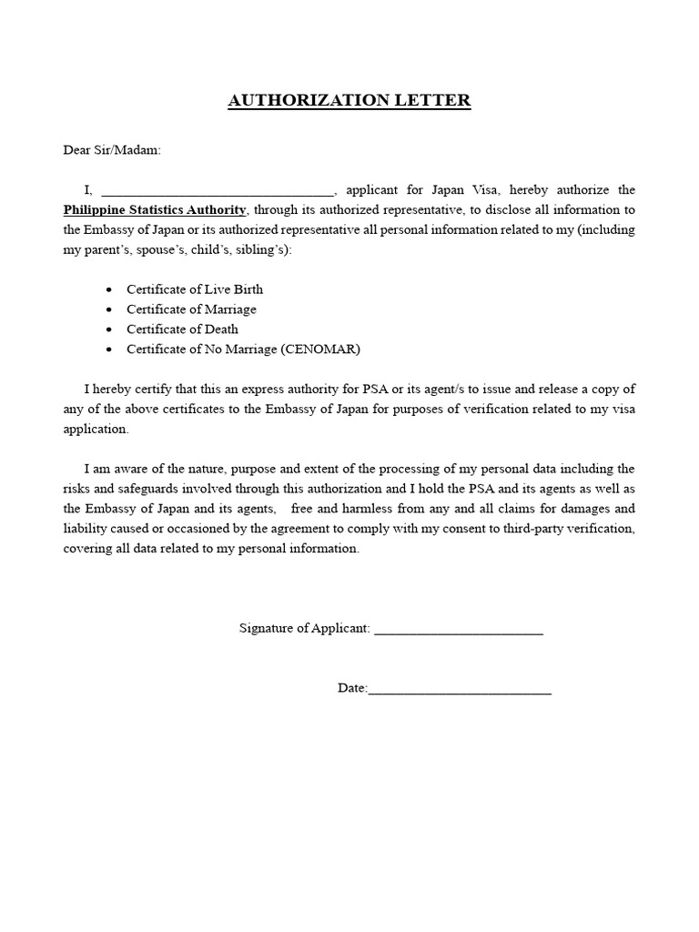 PSA Authorization Letter | PDF