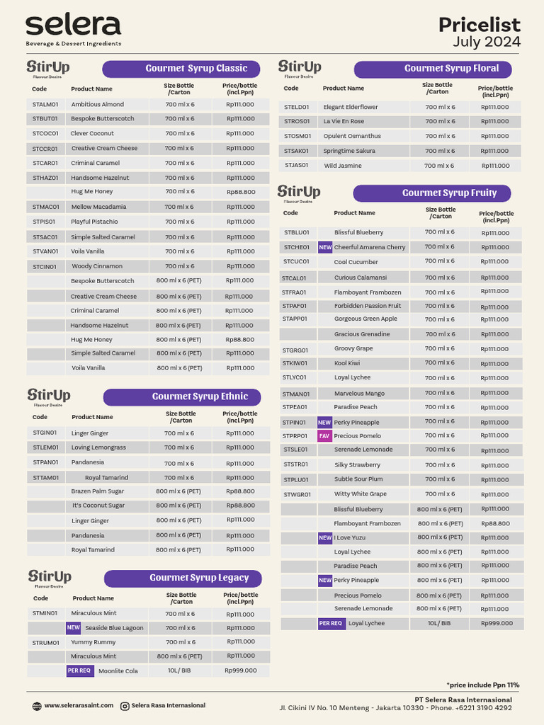 Selera - Pricelist July 2024 | PDF | Caramel | Foods