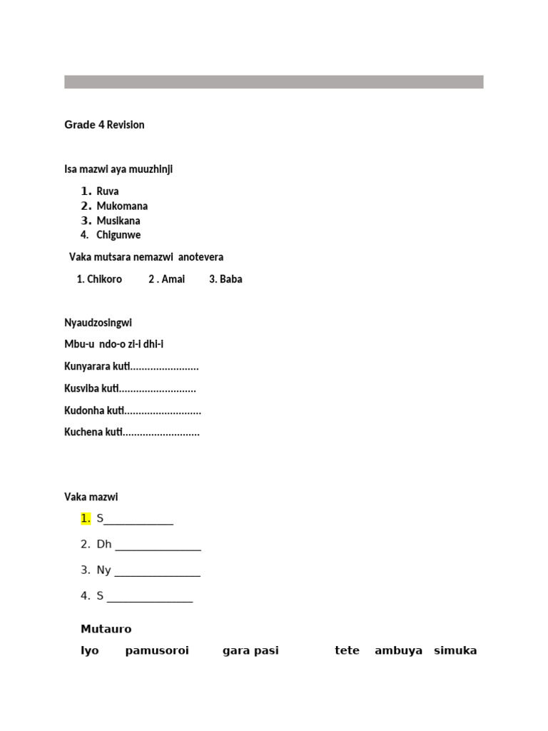 Shona Revision | PDF