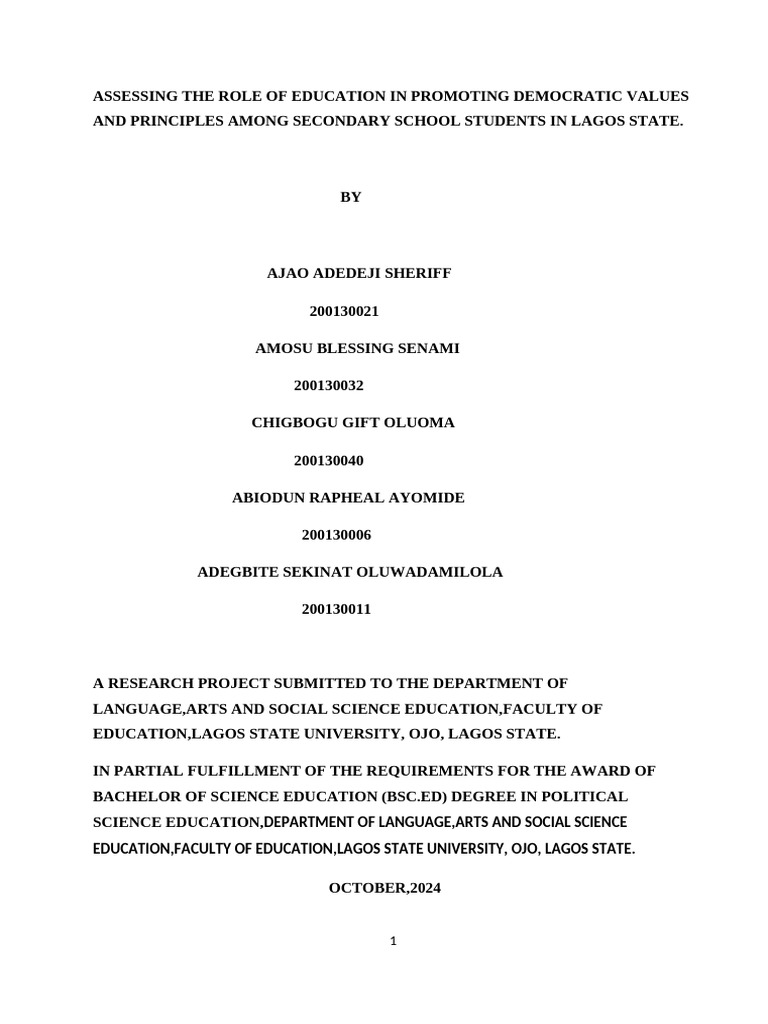 Assessing The Role of Education in Promoting Democratic Values and ...