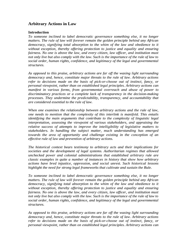 Arbitrary Actions in Law | PDF