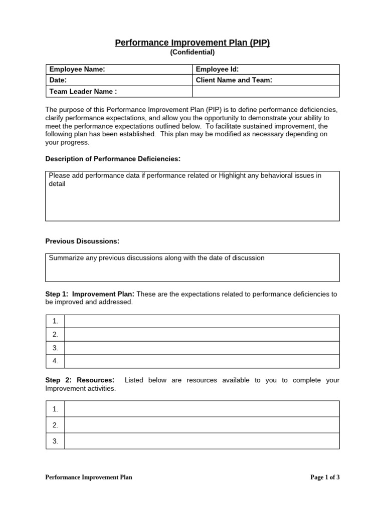 Performance Improvement Plan | PDF | Employment | Business