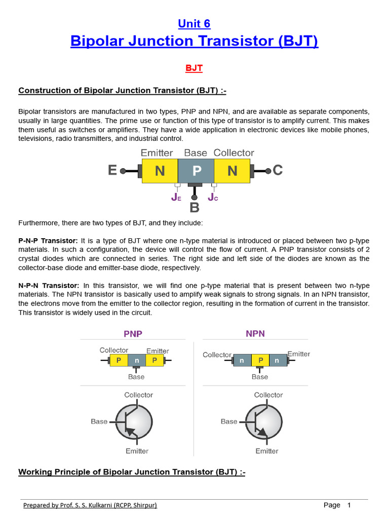 BEE - Unit 6 | PDF | Bipolar Junction Transistor | Transistor