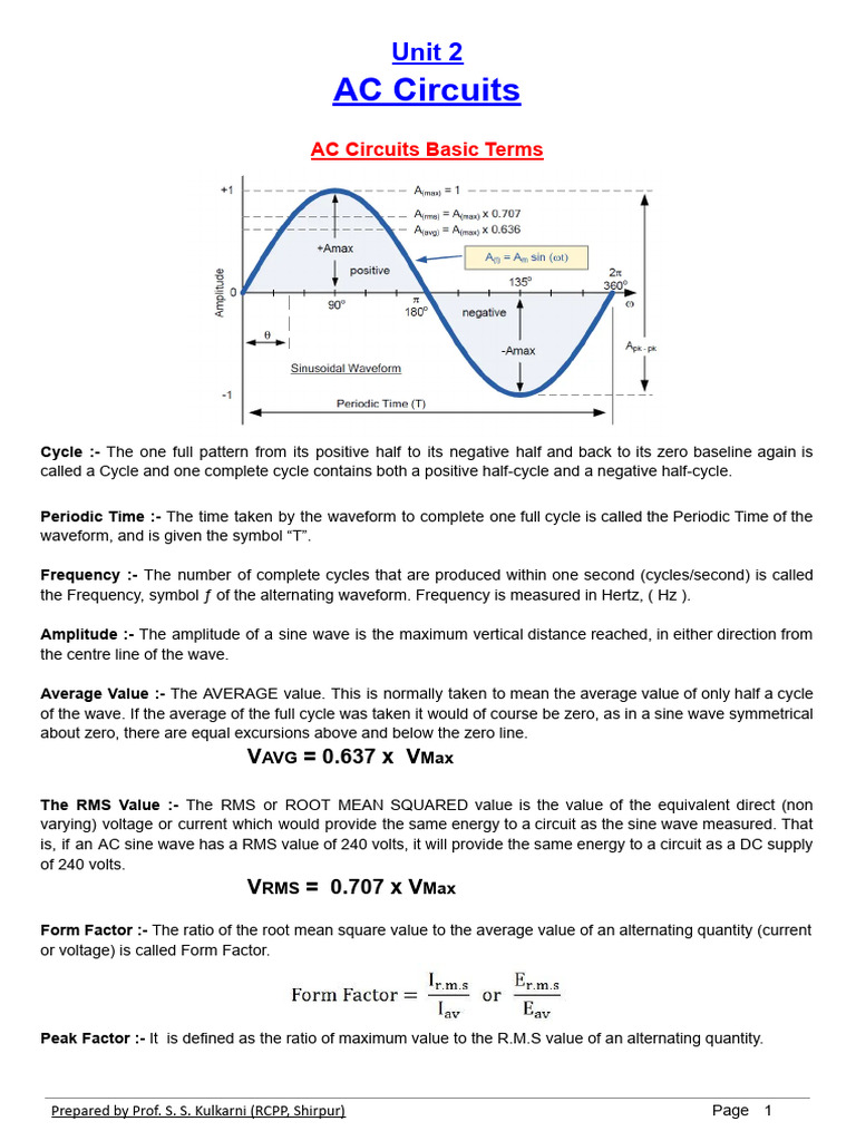 BEE - Unit 2 | PDF | Electrical Impedance | Root Mean Square